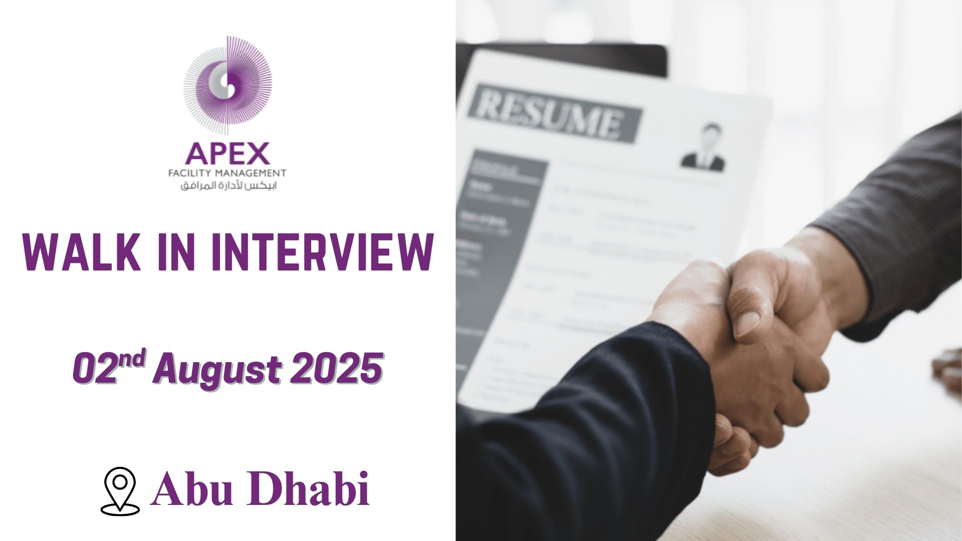 APEX Facility Management Walk in Interview